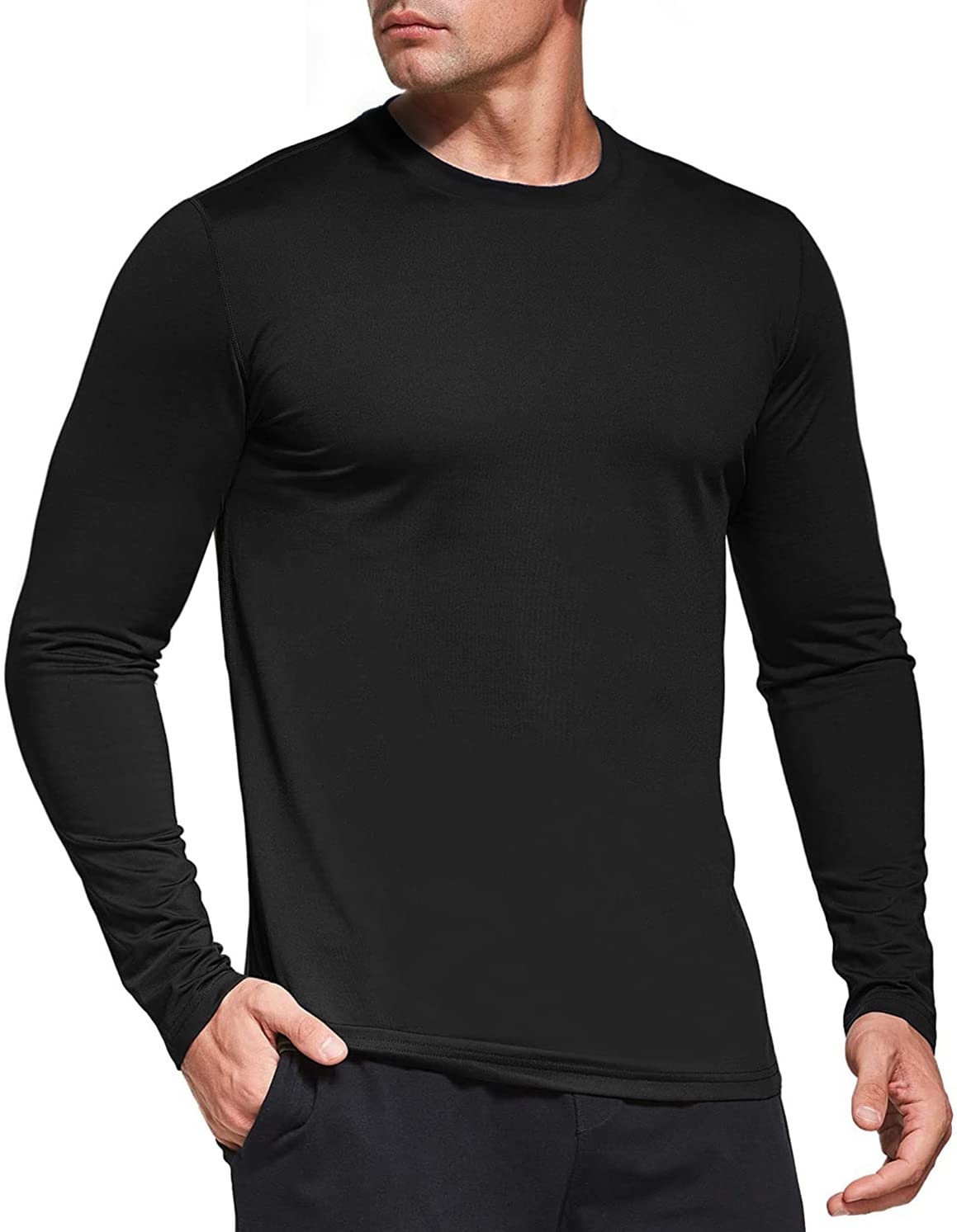 Men's 3 Pack Performance Long Sleeve T-Shirts, UPF 50+ Sun Protection Shirts, Athletic Workout Shirts for Running Fishing Hiking Black/Navy/Red-3P05-S
