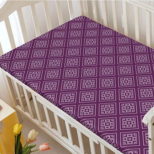 Retro Themed Fitted Mini Crib Sheets,Portable Mini Crib Sheets Soft & Stretchy Fitted Crib Sheet-Crib Mattress Sheet or Toddler Bed Sheet,24β x38β,Purple and Lilac