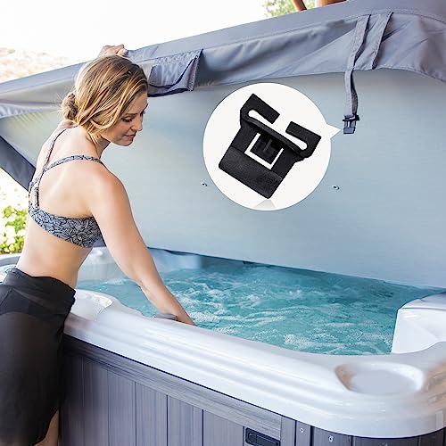 OIIKI 4 Sets Spa Hot Tub Cover Clips, Hot Tub Cover Broken Latch Repair Kit- Replacement 4 Latches Clip Locks, 4 Slides, 4 Keys with 8 Screws, Hardware Accessories for Spa Cover Straps (Black)