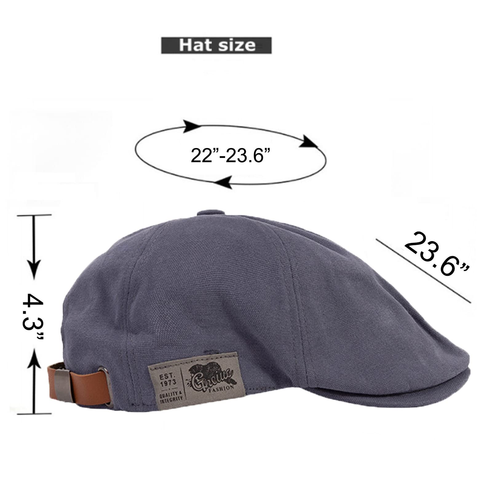 Men's Beret Hat Cotton Newsboy Berets Flat Caps Adjustable Classic Vintage Duckbill Buckle Cabbie Cap Gray