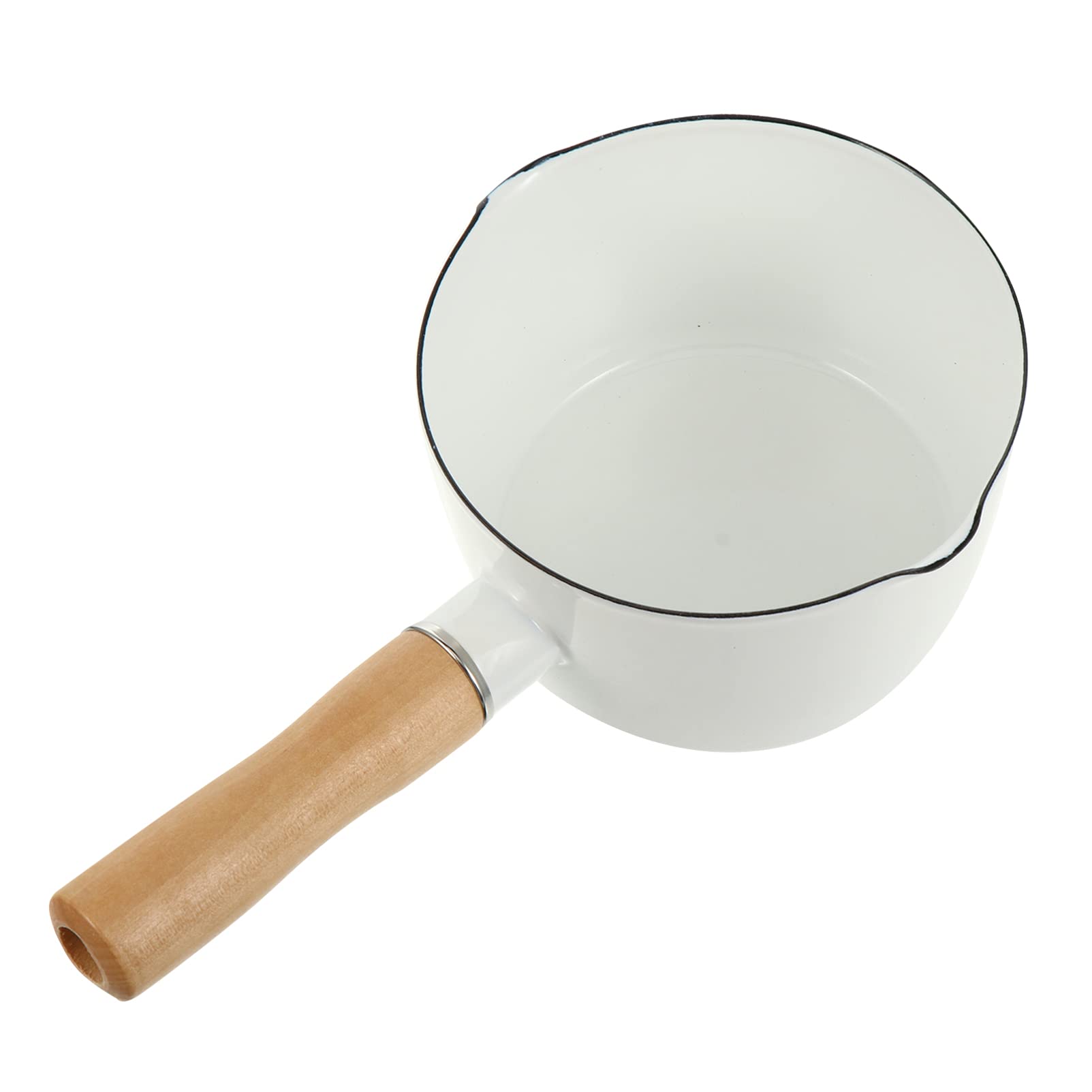 Milk Pot:Cabilock Enamel Milk Pan with Wooden Handle Butter Warmer Soup Pot Saucepan Pan Milk Pot Small Cookware with Pour Spouts for Boiling Milk Noodle Butter Coffee Baby Food