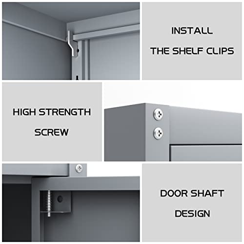 GREATMEET Metal Locking Wall Storage Cabinet with 1 Adjustable Shelf, Wall Mount Cabinet for Home Office,Garage,Laundry Room, Gray