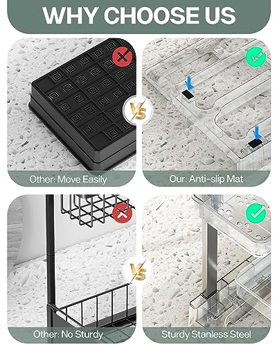 Under Sink Organizer and Storage, 2 Tier Sliding Under Sink Shelf, L Shaped Pull Out Cabinet Basket Organizer, Multi-Purpose Slide Out Organizer Rack for Bathroom, Kitchen, Clear