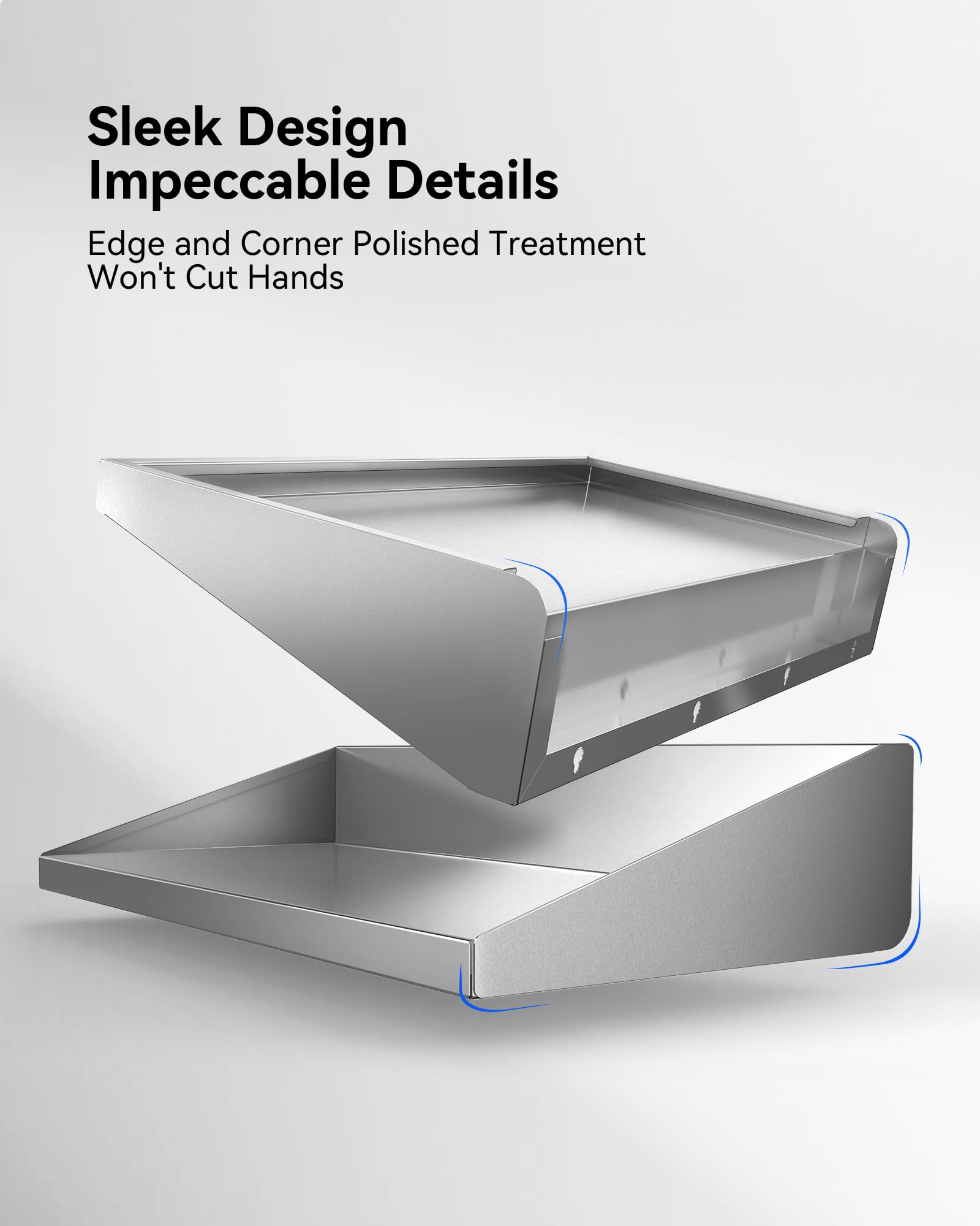 ZeroPone Stainless Steel Wall Shelf 8.6 x 24 Inches 56 lbs Load Heavy, Heavy-Duty Wall-Mounted Floating Shelf with Backsplash, Equipped with Silicone Mat. for Restaurant, Home, Kitchen, Hotel