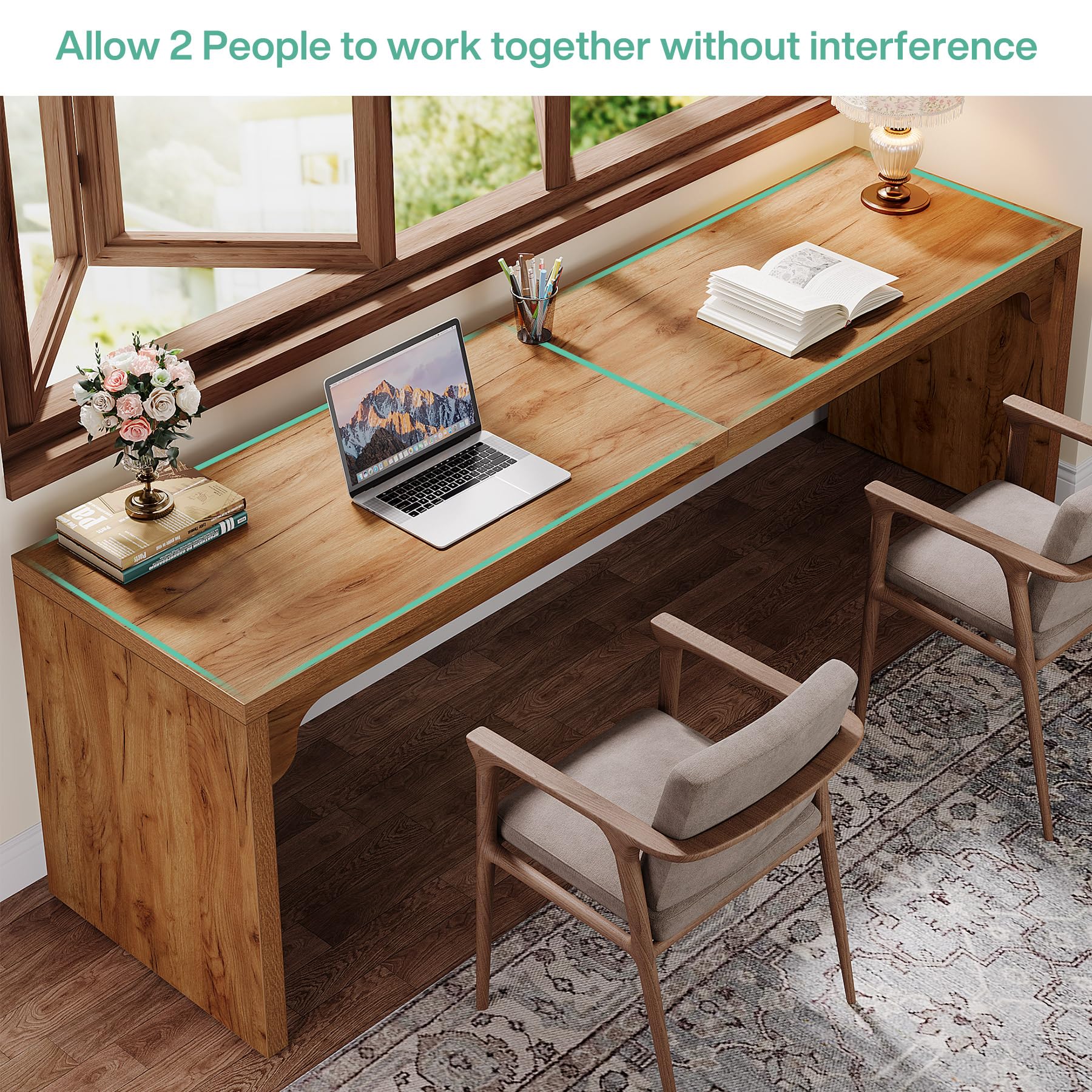 Tribesigns 78.7 Inches Long Computer Desk, Wooden Extra Long Desk Double Desk Workstation, 2 Person Desk for Home Office, Large Writing Desk for 2 People, Brown
