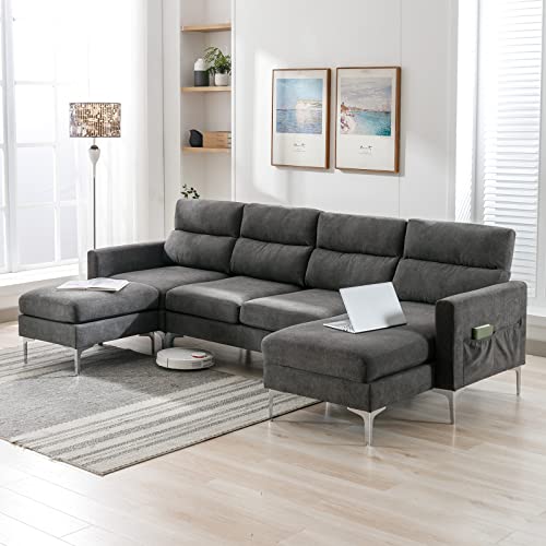 URRED Modular Sectional Sofa,Convertible U Shaped Modular Sectional Couch with Ottomans,6 Seat Oversized Sofa Couch with Chaise for Living Room, Grey