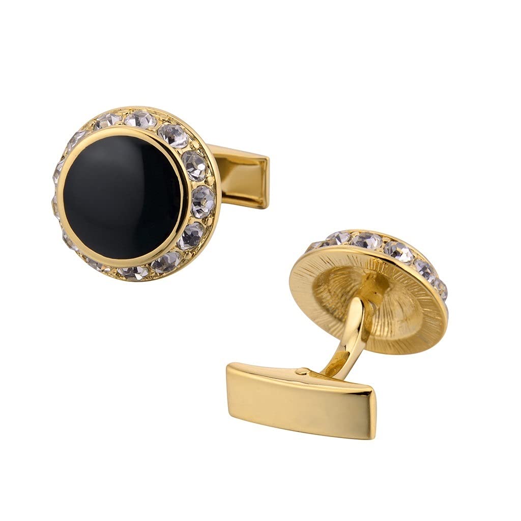 Men's French Shirt Cufflinks Round Cufflinks More Durable Crystal Cuff Link Gold Silver (Color : Silver, Size : As Shown) (Gold As Shown)