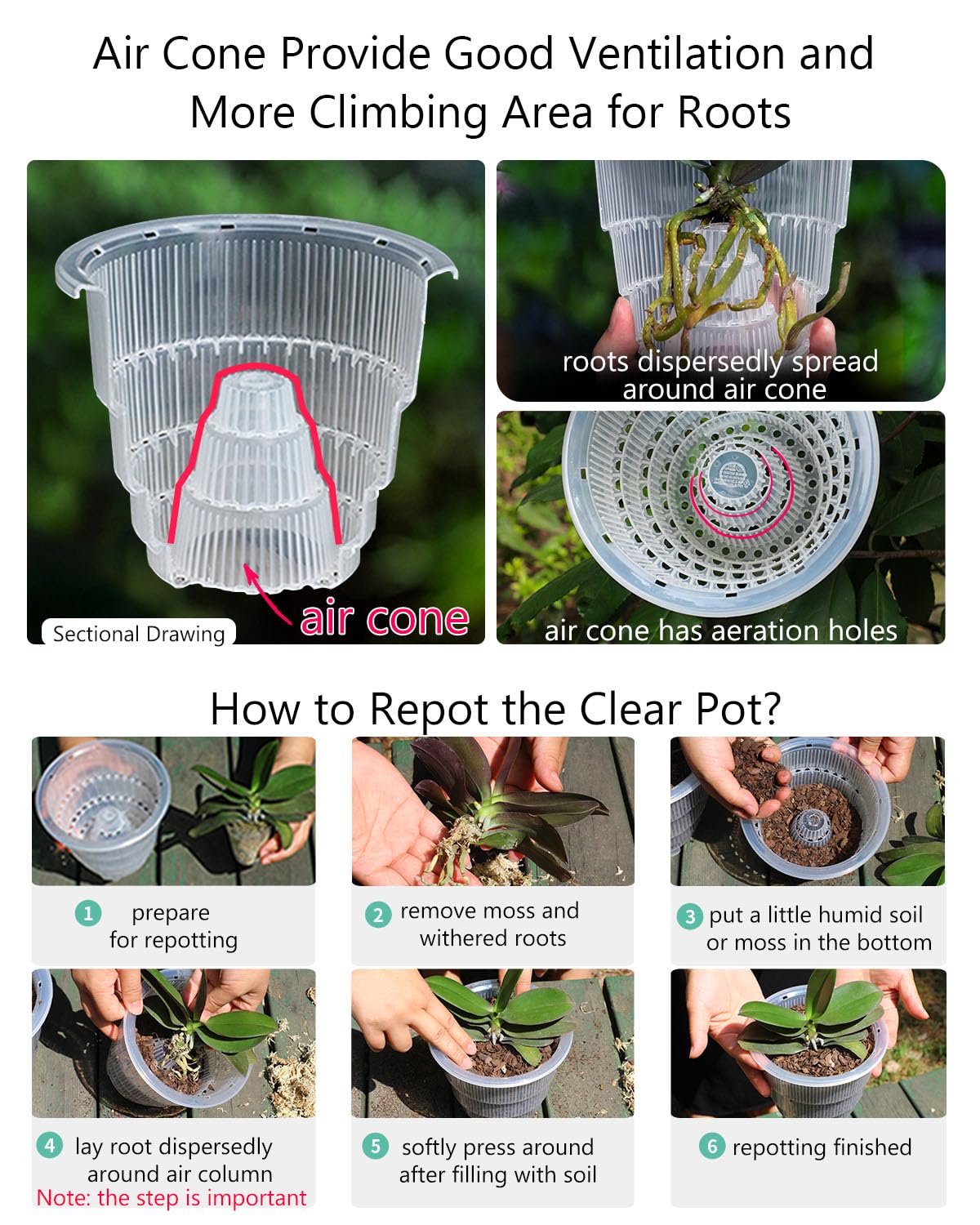 Meshpot 6 inch Orchid Pots with Holes,Set of 2,Double Layer Plastic Imitate Ceramic Orchid Planter Provide Good Air Circulation,Clear Orchid Pot Match Decorative Orchid Container
