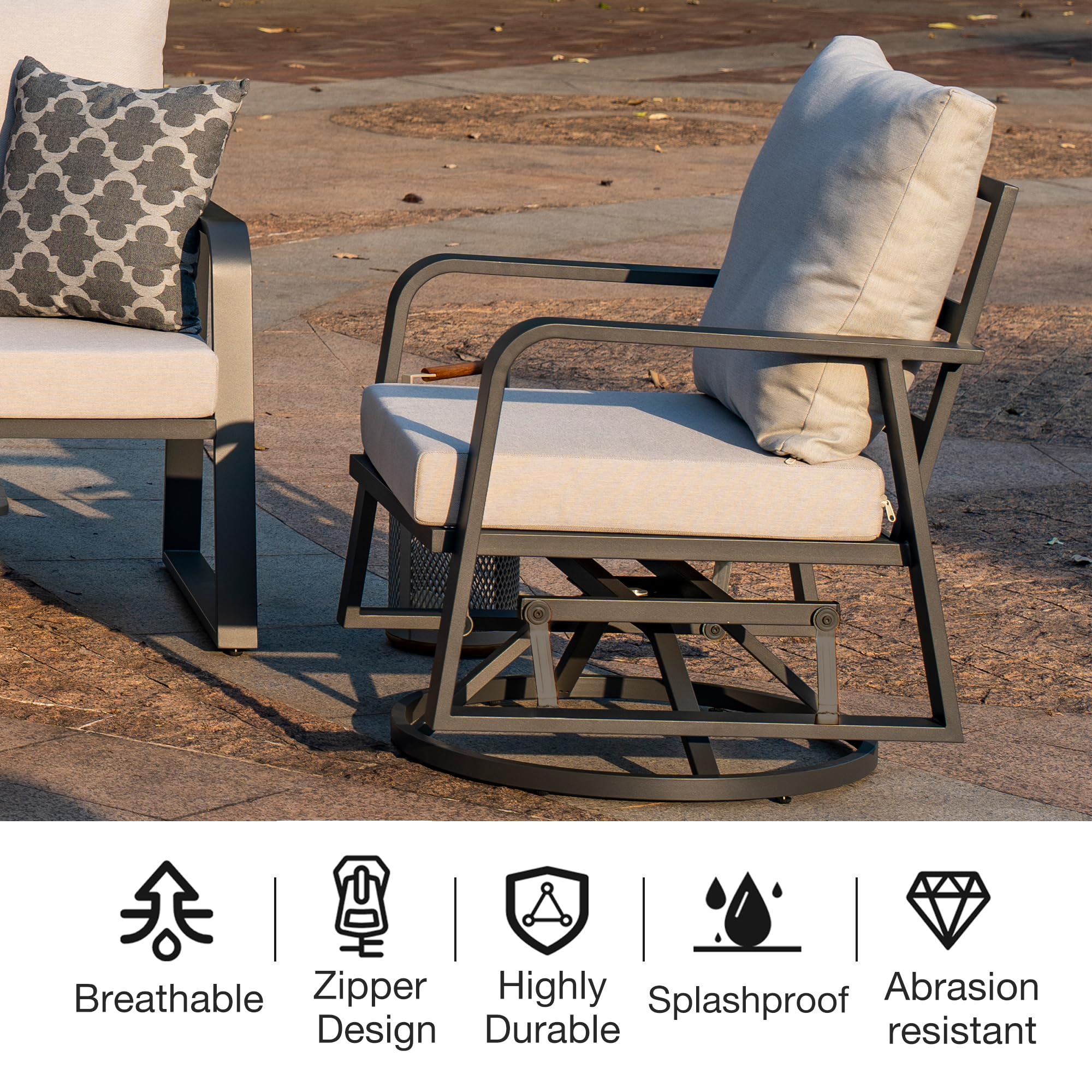 SUGOLD Aluminum Outdoor Swivel Rocking Chairs 2 Piece Set,Swivel Patio Chairs for Porch Deck Balcony Garden (Silver Gray)