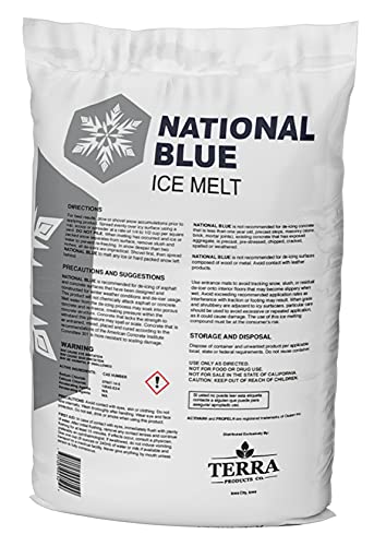 National Blue Ice Melt 20lb Bag - Fast Acting Ice Melter - Pet, Plant and Concrete Friendly, Environmentally Safe - Free of Magnesium Chloride - Melts to -15°F