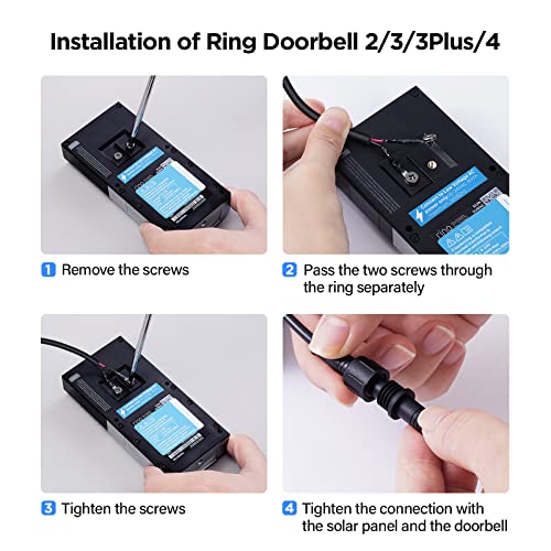 OLAIKE Solar Panel for Video Doorbell 4 & Doorbell 3/3 Plus & Doorbell 2, Weatherproof Continuous Charging,5V/3.5W (Max) Output, with 4M/13ft Power Cable (No Include Camera), Black