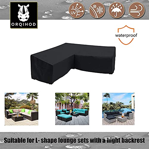Orqihod V-Shaped Patio Furniture Cover Waterproof 600D Heavy Duty Outdoor Sectional Sofa Covers with Storage Bag 85x85inch Black Protective Cover for Corner Sofa Windproof