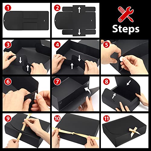 SWANGSA 16 Set Gift Boxes with Lids, 10.6''x8''x3'' Black Kraft Paper Gift Boxes For Presents, Bridesmaid Proposal Box with Ribbon and 70pcs Adhesive Dots,for Wedding, Packaging, Present, Birthday, Cupcake Boxes