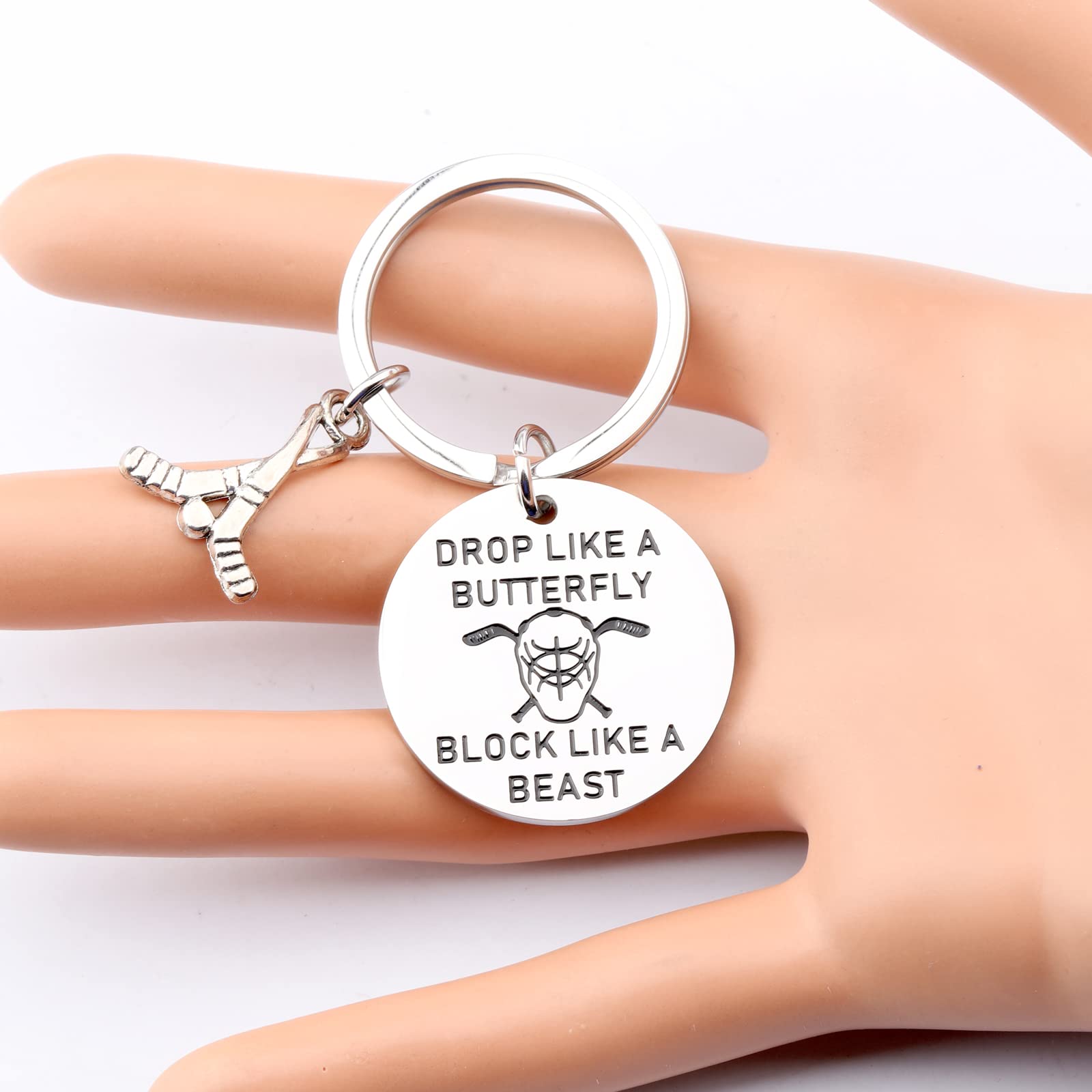 MYOSPARK Ice Hockey Goalie Quotes Keychain Gift Drop Like A Butterfly Block Like A Beast Inspirational Gift for Ice Hockey Players (Drop Like Butterfly KC)