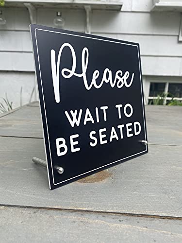 Please Wait To Be Seated Business Freestanding Counter Top Sign | Custom Coffee Shop Restaurant Bakery Ice Cream Stand | Cafe Decor Display Hostess Stand