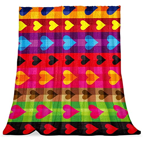 Plush Blanket Throw Blanket Warm Cozy Soft Microfiber Blankets, Colorful Checkered Heart Kawaii