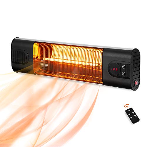 PAMAPIC Wall-Mounted Heater Infrared Patio Heater, Indoor/Outdoor Electric Heater ,3 Heat Setting with Remote Control and Timer for Backyard,Garage,Patio(Silver)