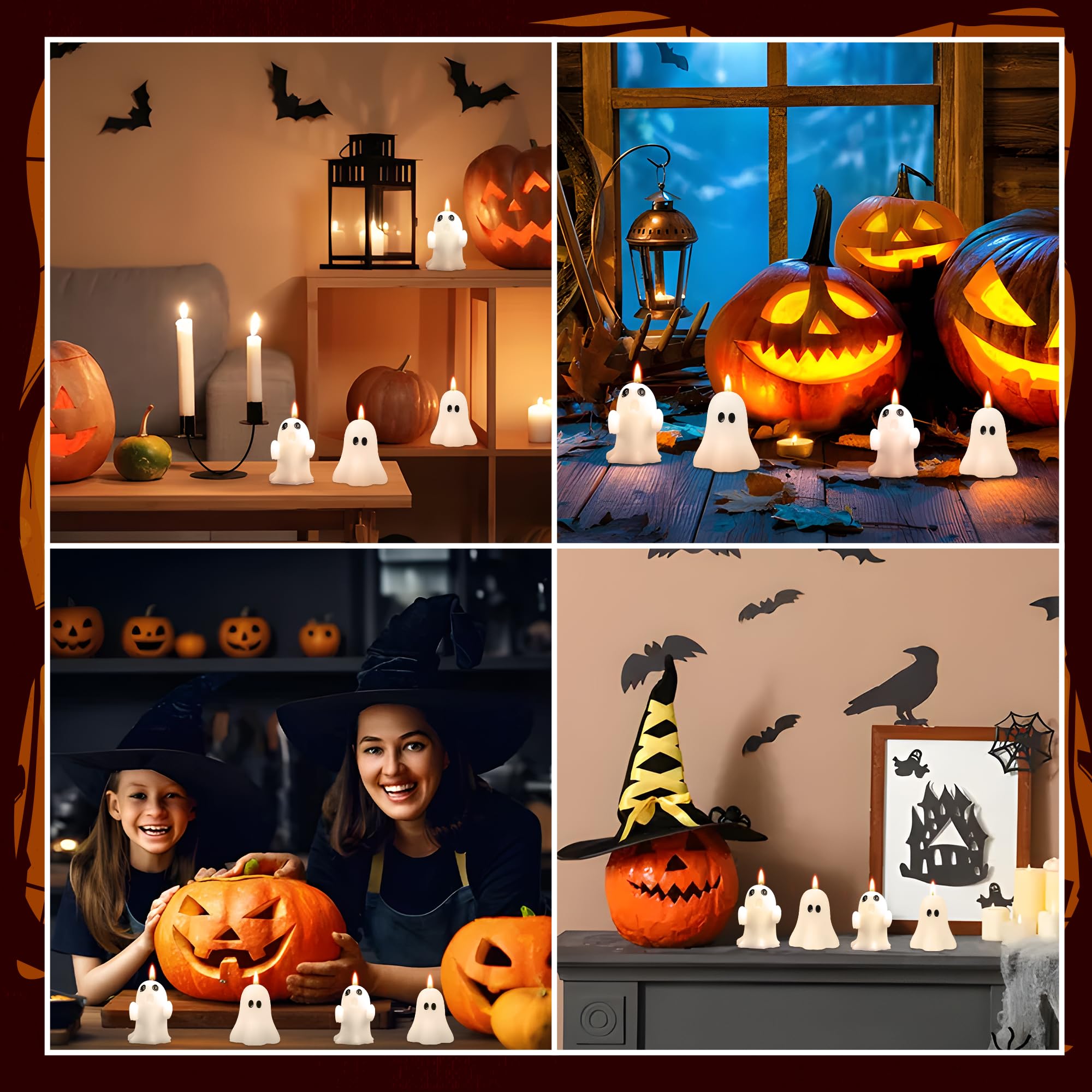 TRINIDa 4 PCS Halloween Ghost Candles, 2.75 x 1.97 Inches Ghost Scented Candles, Cute Halloween Ghost Decor, Halloween Decor Candles for Home Halloween Party Room Table Decorations, 2 Style