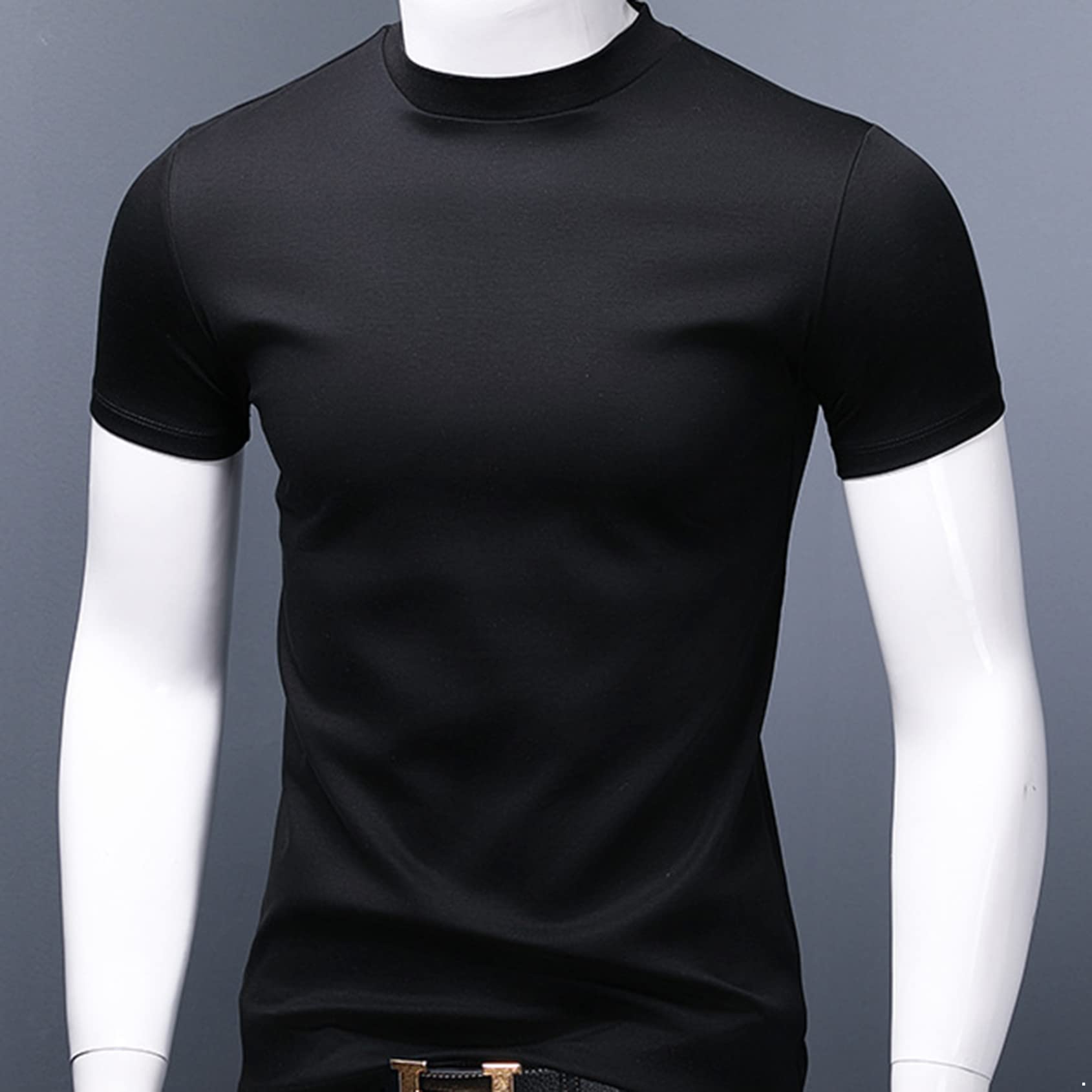 Men's Mock Neck Short Sleeve T-Shirt Half Turtleneck Casual Undershirt Basic Slim Lightweight Tee Burgundy Medium