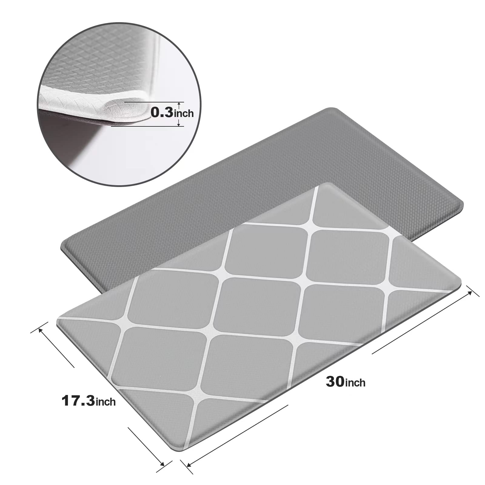 LitheMeta, Anti-Fatigue Kitchen Rug, Waterproof Non-Slip Kitchen mat and Carpet Heavy Duty PVC Ergonomic Comfort Foam Carpet, Suitable for Kitchen, Floor Home, Office, Sink, Laundry(17.3x30, Grey)