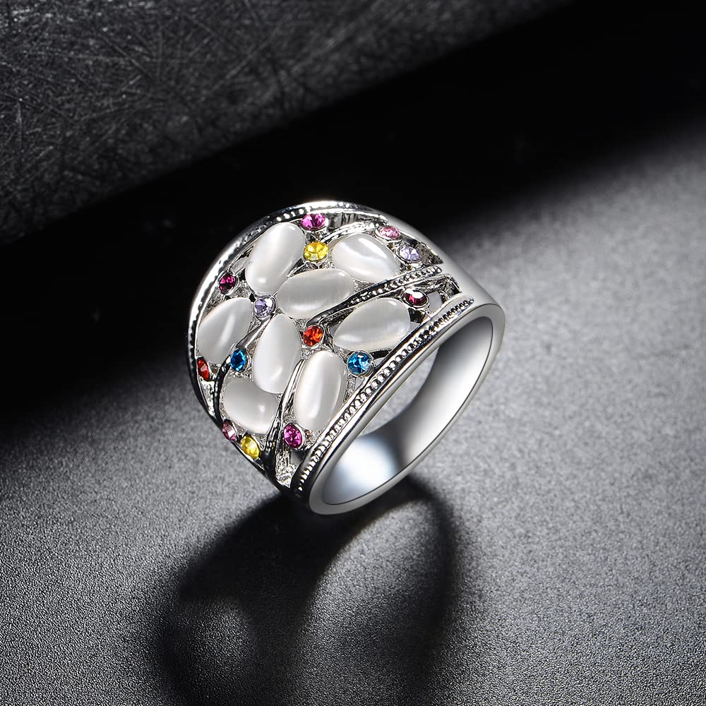 Mytys Waterdrop Cat's Eye Stone Statement Rings for Women Crystal Wide Cocktail Ring Gift (7)