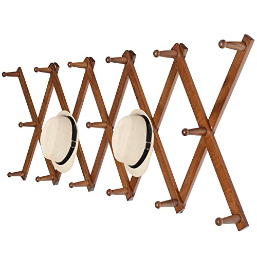 WEBI Accordion Wall Hanger,Accordion Hat Rack for Wall,Expandable Wooden Coat Rack,Accordion Wall Rack for Hats,Caps,17 Peg,Walnut Color