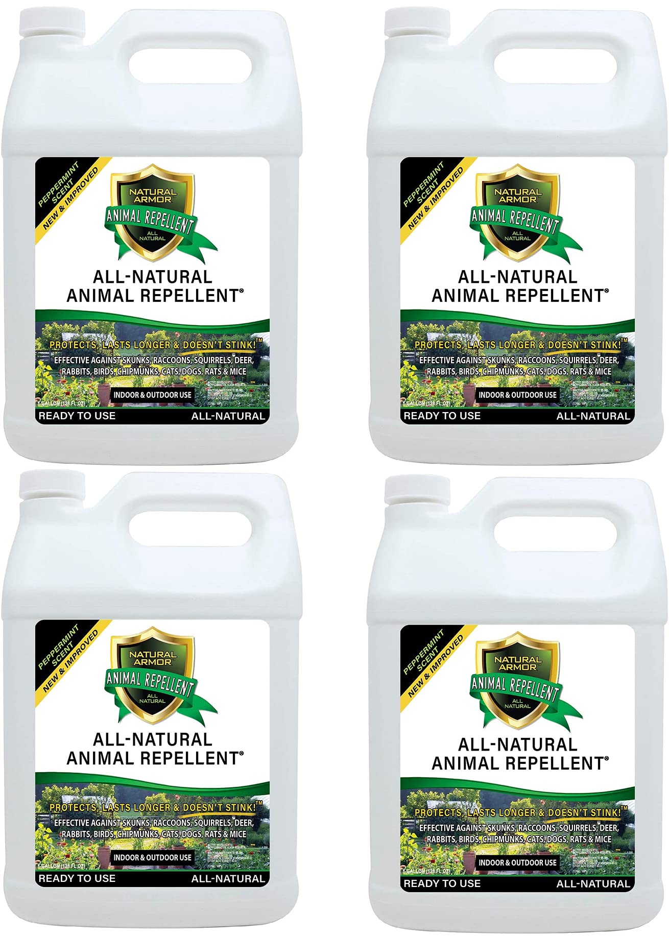 Natural Armor Animal & Rodent Repellent Spray. Repels Skunks, Raccoons, Rats, Mice, Deer Rodents & Critters. Repeller & Deterrent in Powerful Peppermint Formula โ 128 Fl Oz Gallon Refill Case of 4