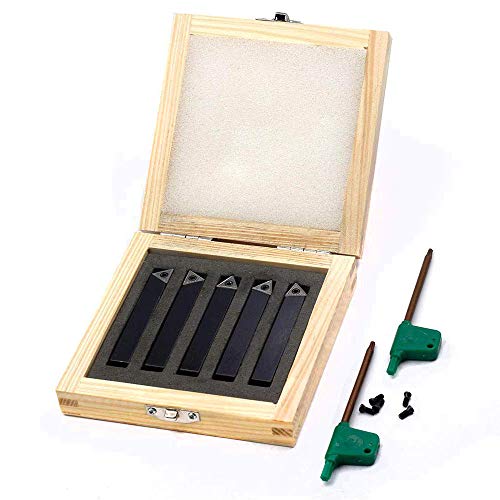 OSCARBIDE 3/8"Mini Indexable Carbide Lathe Turning Tool Holder Metal Lathe Tools Inserts Bits with Carbide Inserts TCMT110204(TCMT21.51),5 Pieces/Set