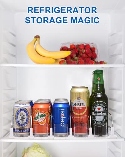 Soda Can Organizer for Refrigerator, 5 Rows Automatic Drink Dispenser for Fridge, Width Adjustable Soda Can Dispenser for Refrigerator, Beer Pop Can Water Bottle Storage for Pantry (White, 12.2"Deep)