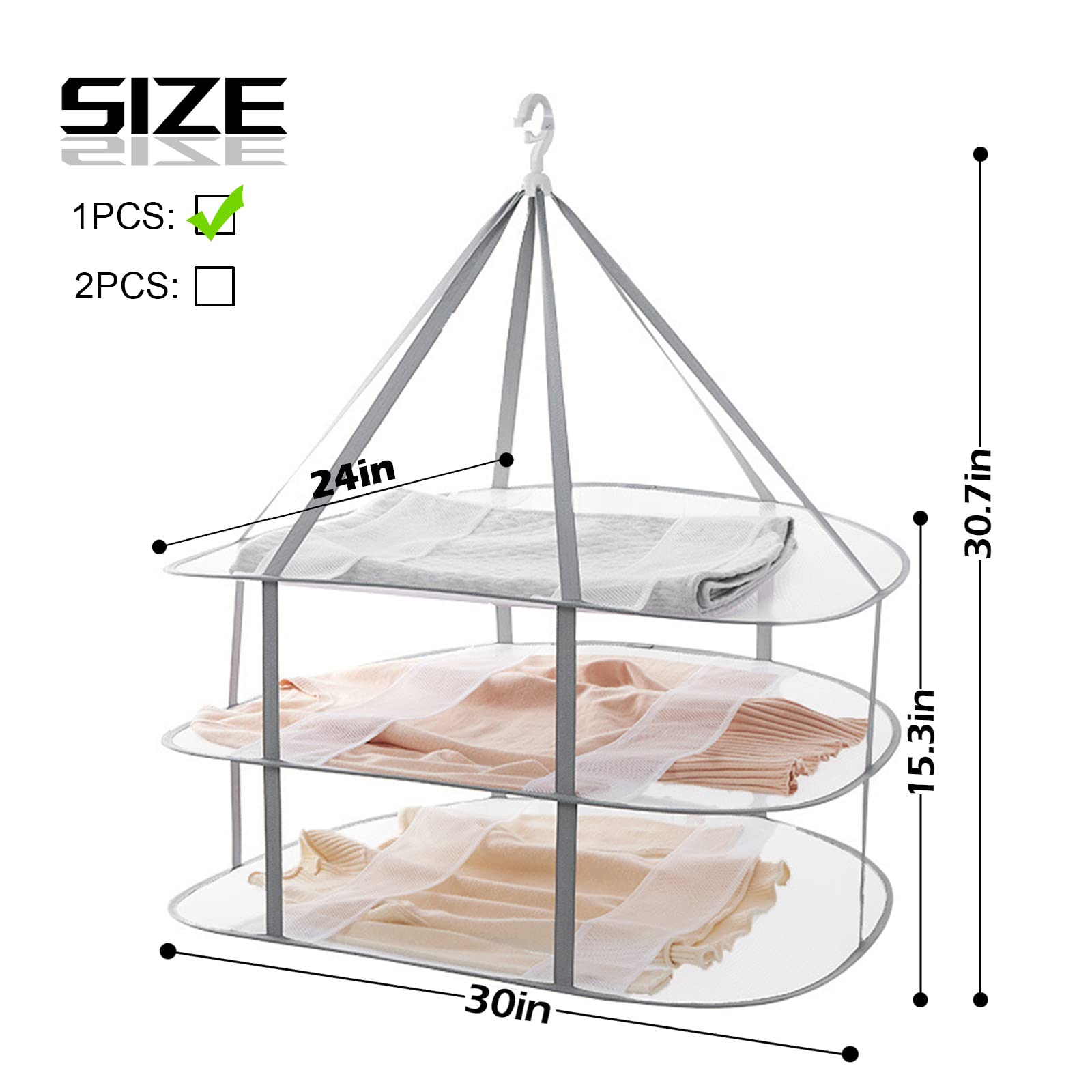 WEISGJA 3 Tier Folding Mesh Clothes Drying Rack, Stackable Sweater Drying Rack with Internal Fixation, Portable Hanging Laundry Rack for T-Shirt,Swimsuit,Sweater,Delicates (1 Pack)