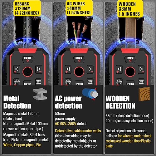 NOYAFA NF-518S Wall Scanner Stud Sensor 3IN1 Stud Detector Beam Detector Laser Rangefinder Digital Level Meter Tape Measure for Metal, Wood, Joists, AC Cord Rechargeable, Voice Annunciation