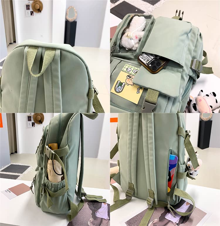 vfdgsaz Kawaii Backpack with Pin and Pendant,Cute Aesthetic Backpack ,Outdoor Sports Leisure Bag for Girls and Boys (green,one size)