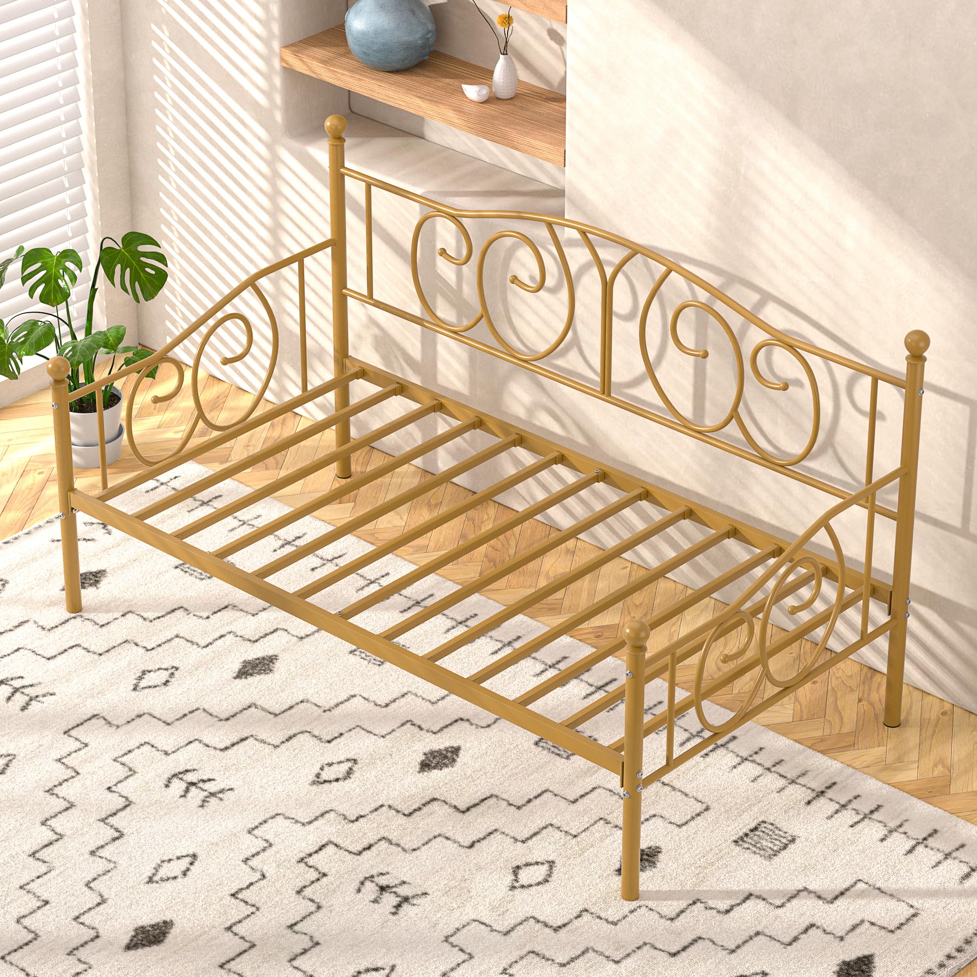 VECELO Twin Daybed Frame, Metal Day Bed with Classic Headboard, Multifunctional Platform Beds for Bedroom, Living Room, Guest Room, No Boxing Spring Needed, Black
