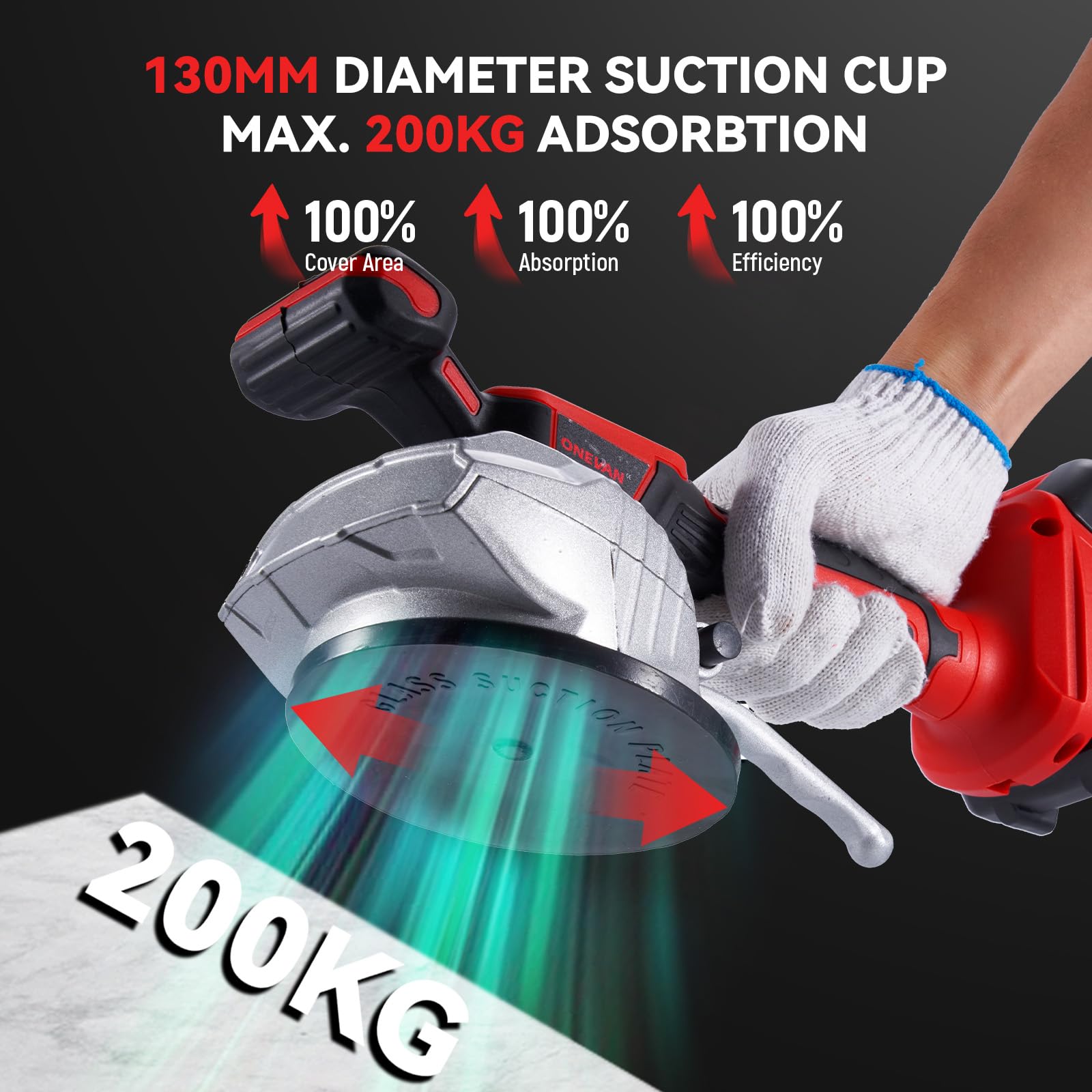 Tile Vibration Tool with 2 x 20V Batteries, Tile Installation Leveling Machine 18000r/Min, Tile Suction Cup Vibrating Tool 200kg Adsorption, 8 Adjustable Speed & LCD Display for Floor, Tile, Wall