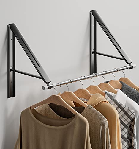 WXS-CHALL Aluminum Wall Mounted Clothes Drying Rack - Space Saving Folding Laundry Rack for Wall, Collapsible Design (Black)