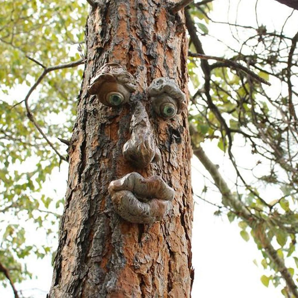 INNOLITES Tree Faces Decor Outdoor, Tree Face Statues Old Man Tree Hugger Bark Ghost Face Decoration Funny Yard Art, Tree Decor Outdoor for Halloween Easter Garden Creative Props (ABCD)