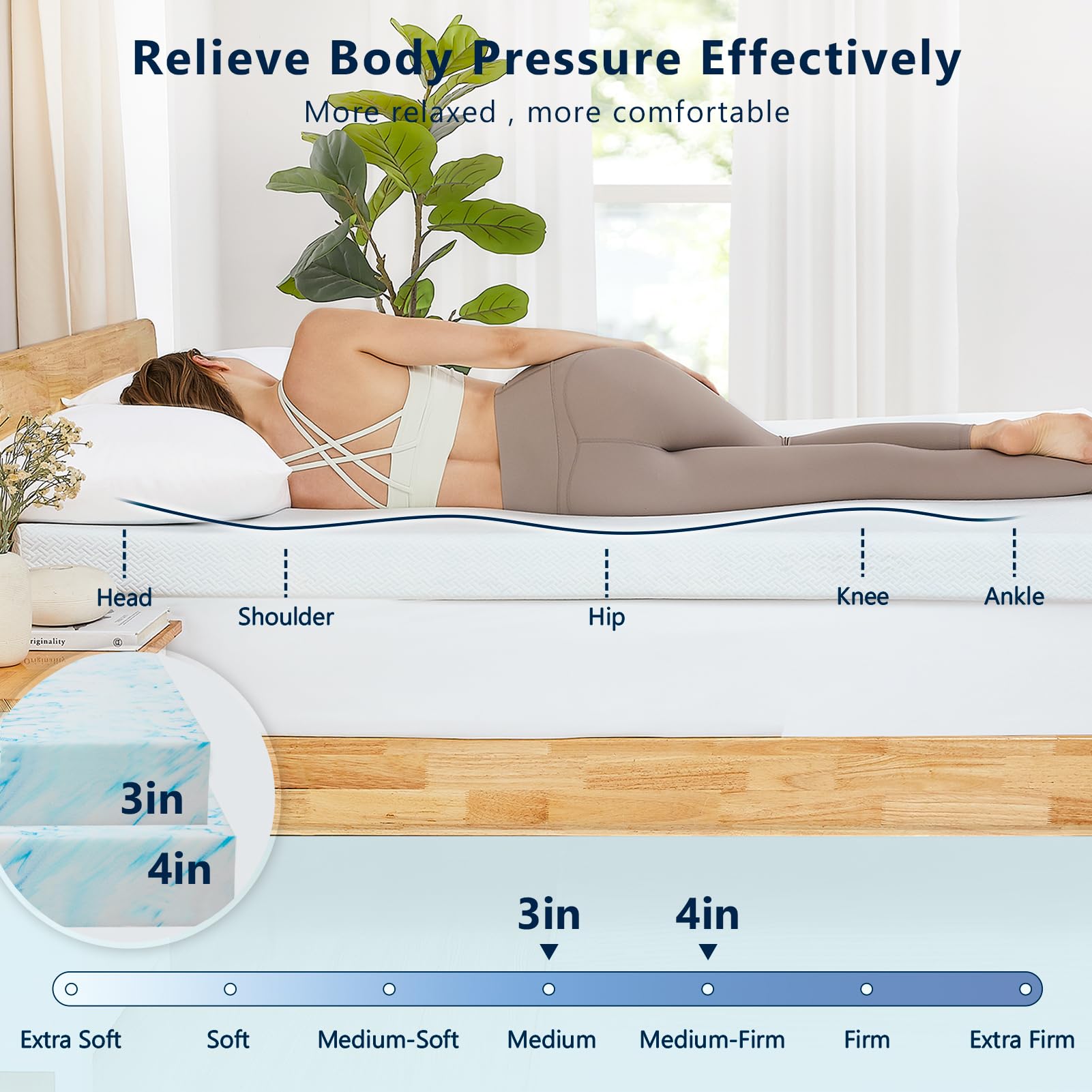 Timimi Memory Foam Mattress Topper - 4 Inch Gel Cooling Mattress Pad for Queen Size Bed with Removable Washable Cover(21'' Deep Pocket) - Topper for Back Pain (CertiPUR-US Certified - White)