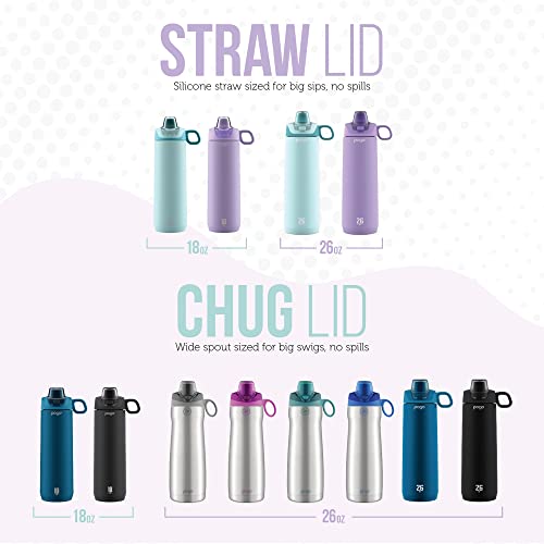 Pogo Active Vacuum Insulated Stainless Steel Water Bottle with Leak Proof Chug Lid and Silicone Carry Loop, Powdercoat, Poseidon, 18 oz