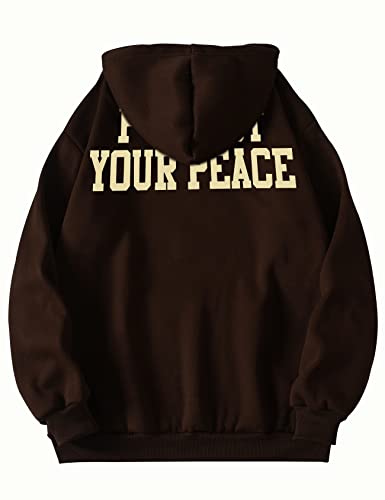 Wyeysyt Women's Letter Graphic Hoodies Casual Fashion Drawstring Sweatshirt Long Sleeve Y2k Print Pullover(Coffee-M)