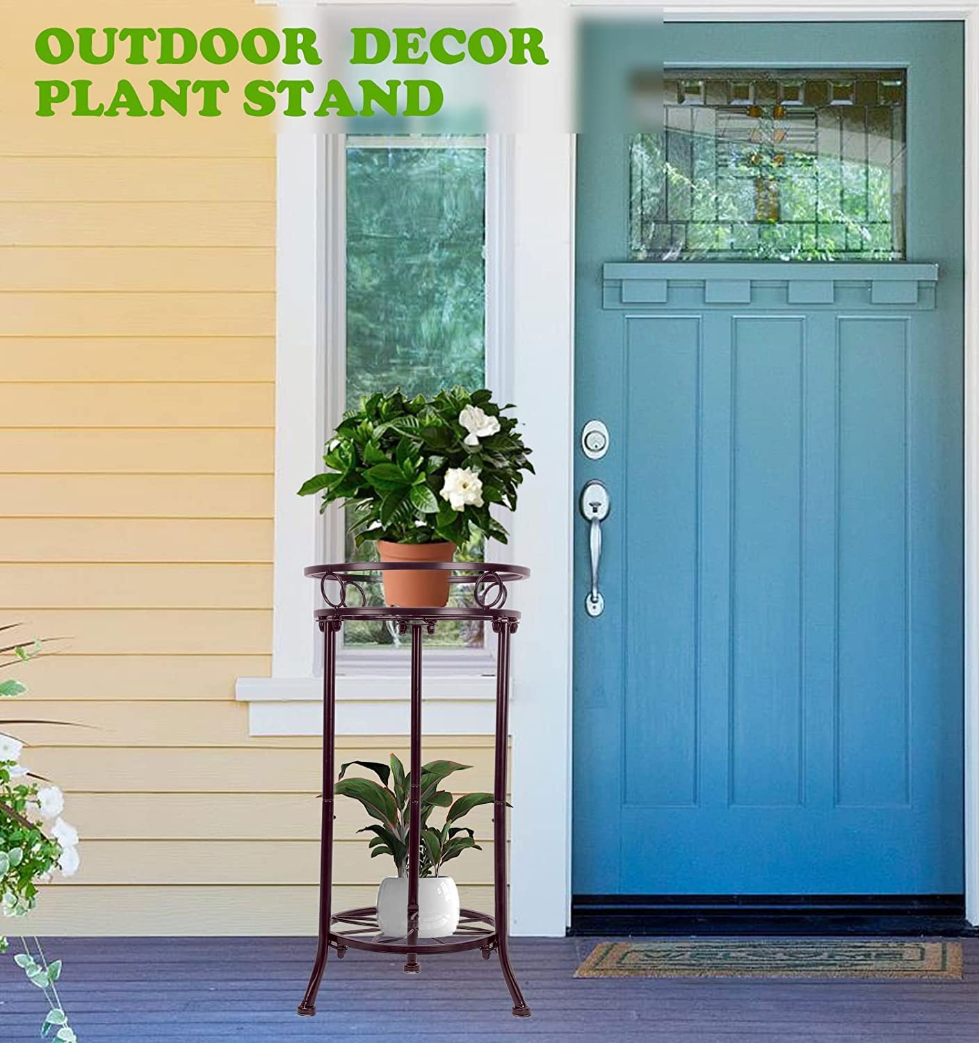 Metal Plant Stands Indoor, 2 Tier Tall Plant Stand Outdoor Potted Flower Pot Holder, Anti-Rust Heavy Duty Multiple Holder Shelf Rack 20.3" (Brown)