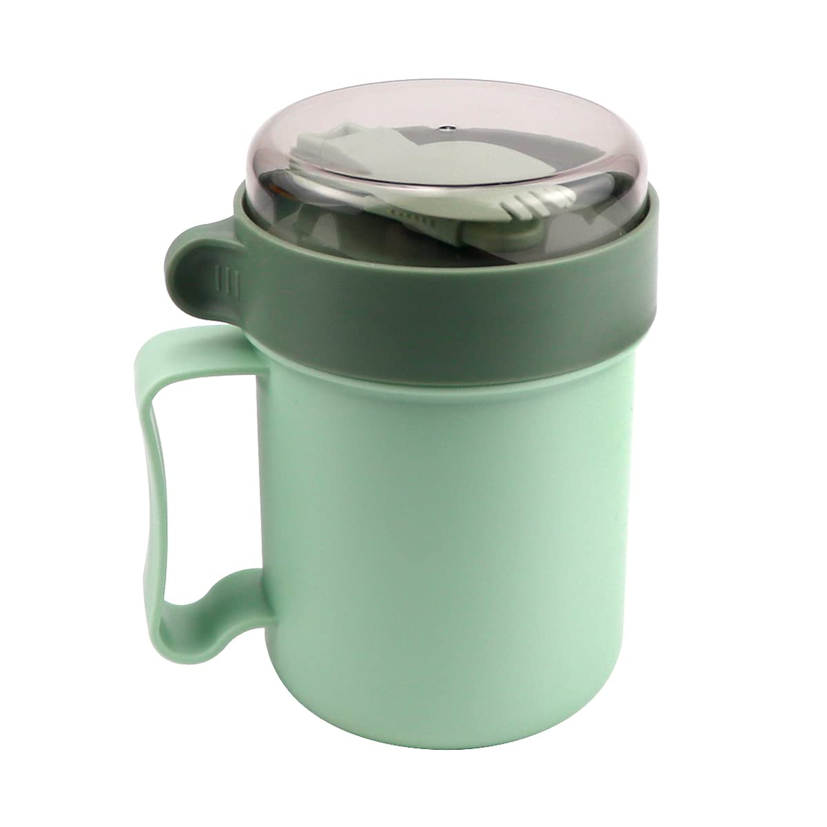 LNQ LUNIQI Microwaveable Breakfast Cup with Lid and Spoon,500ml Portable Soup Mug with Handles for School Office Outdoor Travel (Green)