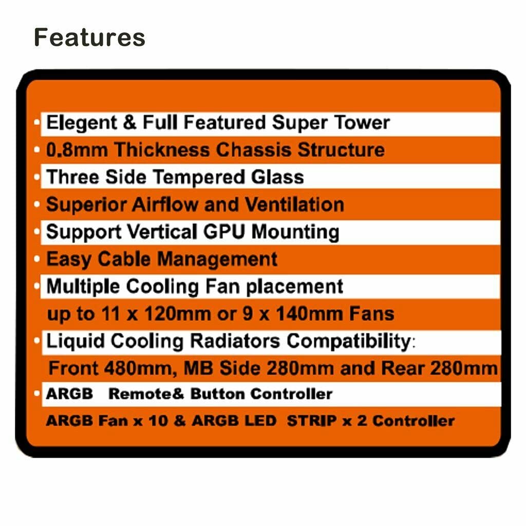 Rhinomax A17 Series Phoenix Full-Tower E-ATX/ATX/M-ATX Computer Gaming Case with 3-Sided Reinforced Glass, USB 3.0, 6 ARG Light-Emitting 12cm Fans with 1 ARGB Fan Controller