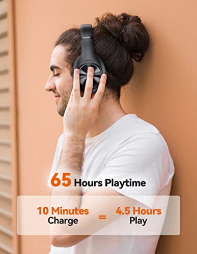 TECKNET Headphones Wireless Bluetooth, 65H Playtime and 3 EQ Modes Over Ear Headphones with Microphone, Memory Foam Ear Cups, Hi-Res Audio, Deep Bass for Home Traver Work PC/Callphones