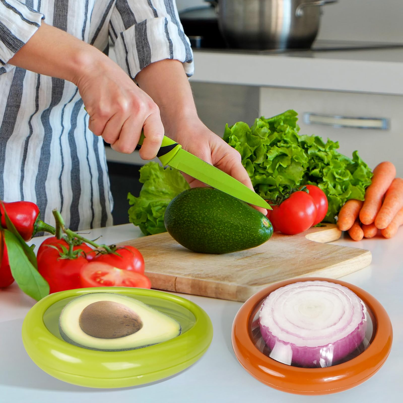 SUPODDK Onion Storage and Avocado Saver,Reusable Silicone Food Storage Container Set of 4, Perfect For Storing Tomatoes, Lemons, Garlic, and Other Fruit and Vegetable For Fridge