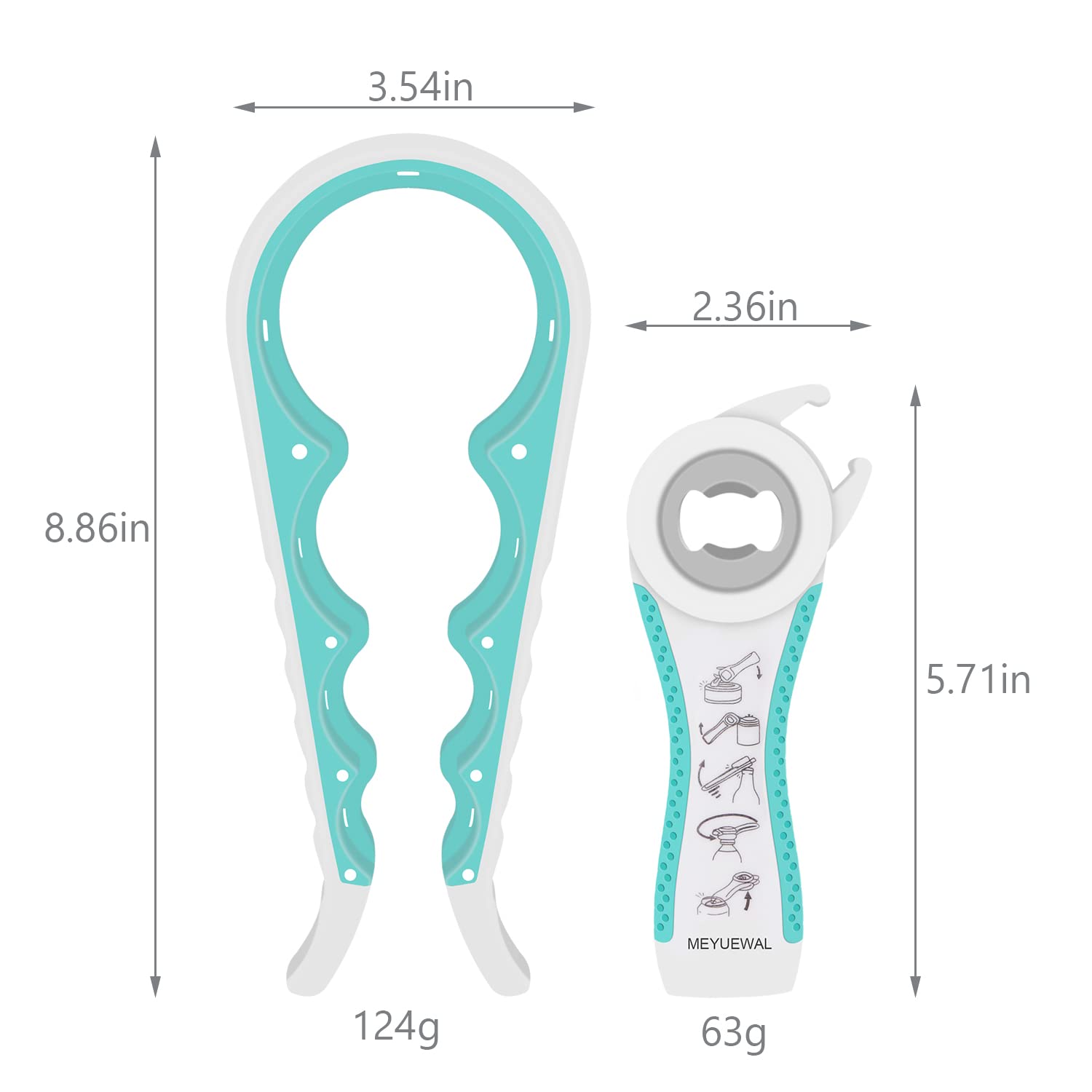 MEYUEWAL Jar Opener for Weak Hands - 5 in 1 Multi Function Can Opener Bottle Opener Kit with Silicone Handle Easy to Use for Children, Elderly and Arthritis Sufferers (White Green）