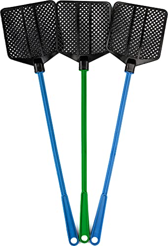 OFXDD Rubber Fly Swatter, Long Fly Swatter Pack, Fly Swatter Heavy Duty, Blue and Green Colors (3 Pack)