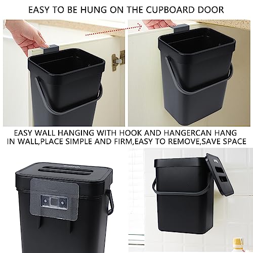 VIGIND Hanging Small Trash Can with Lid Under Sink for Kitchen, 5 L/ 1.3 Gallons Plastic Waste Basket,Food Waste Bin,Kitchen Compost Bin for Counter Top,Bathroom/Office (Black)