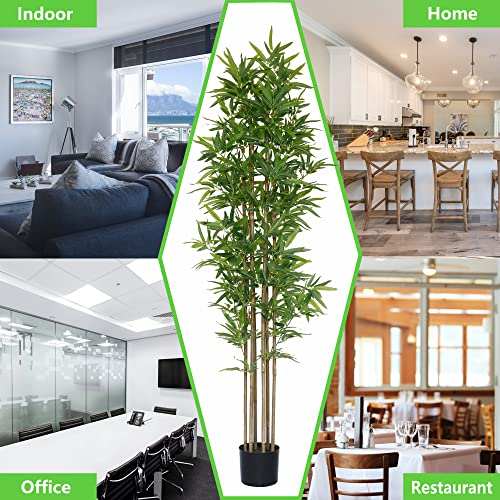 SOFTFLAME 6ft Bamboo Artificial Tree, Faux Bamboo Plant, Artificial Plant with 6 Trunks, Ideal for Home Office Indoor Decoration