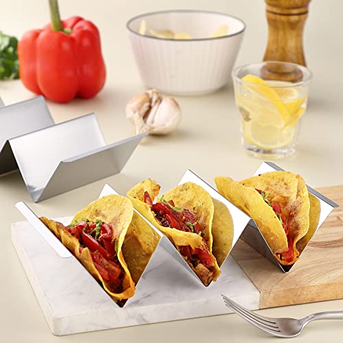 Taco Holder Stands Set of 4 β 2PCS Stainless Steel Taco rack tray and 2PCS Steak Knives β Perfect Combination for Taco Tuesday & Taco Bar - Dishwasher & Microwave Safe