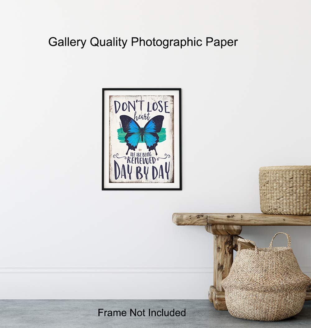 Inspirational Butterfly Picture - Christian Bible Verse Wall Art - Religious Scripture Wall Decor - Blue Rustic Boho Gift for Women - Motivational Home or Apartment Decoration for Bedroom, Living Room